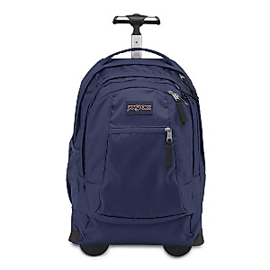 JanSport Driver 8 Rolling Backpack and Computer Bag for College Students, Teens, Navy - Durable Laptop Backpack with Wheels, Tuckaway Straps, 15-inch Laptop Sleeve - Premium Bookbag Rucksack