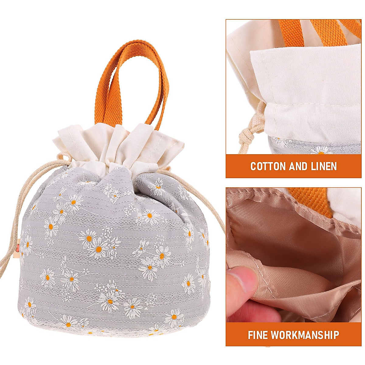 Cabilock Lunch Bag Insulated Folding Lunch Bag Bento Box Drawstring Bag Portable Lunch Holder Daisy Pattern Bento Box Bag Cute Tote