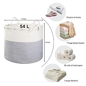 Eternal Beauty Cotton Rope Basket 17”W X14”H Large Woven Storage Basket for Blanket Living Room, Decorative Toy Baby Basket for Kids Nursery, Grey