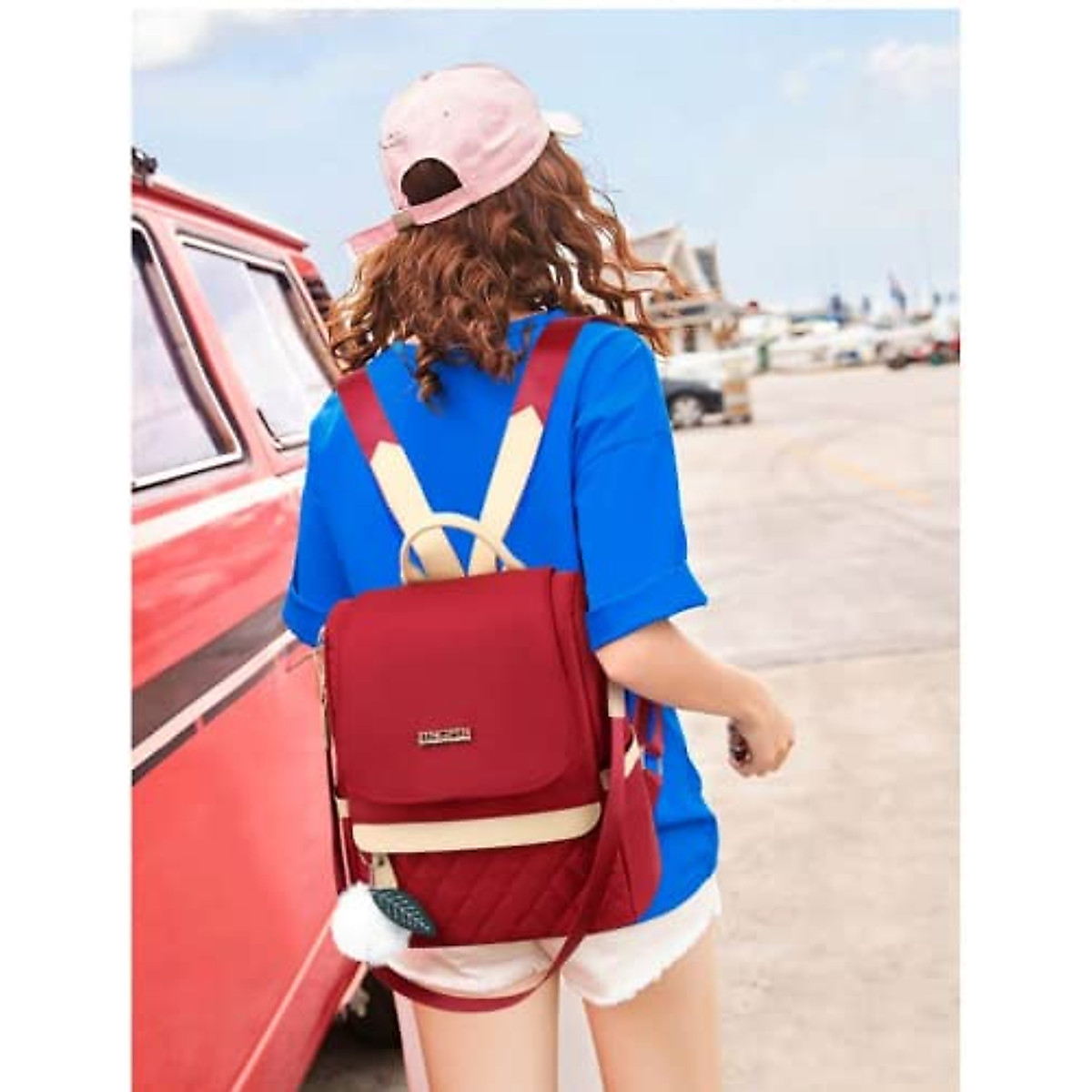 MBVBN Fashion Mochila Solid Color Women Backpack Purse Travel Bag Teenagers School Bags Kawaii (Red)