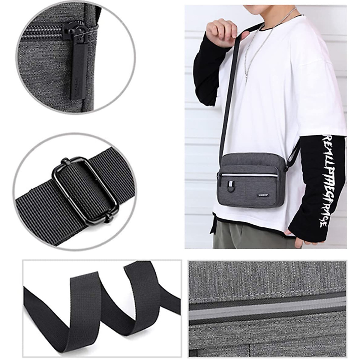 Small Canvas Crossbody Bag for Men,Small Shoulder Bag, Mini Messenger Bag for Cell Phone, Portable mobile phone coin bag (B-Grey)