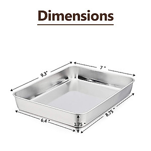Deep Toaster Oven Tray Pan, P&P CHEF Stainless Steel Small Rectangular Baking Pan, Size 9.3”x7”x1.75”, Brush Finished & Easy Clean, Non Toxic & Heavy Duty