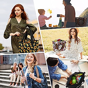 MIER Lunch Bags for Women Large Insulated Lunch Tote Bag Lunchbox Container for Work College Travel Beach, Adjustable Shoulder Strap, Leopard