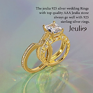 Jeulia Wedding Radiant Cut Ring: 3PC CZ Diamond Engagement Ring Set Promise Anniversary Rings with Side Stones Romantic Jewelry Gift for Her with Gift Box (Yellow Gold, 9.5)