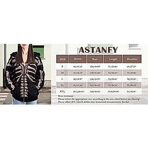 ASTANFY Skeleton Oversized Zip Up Hoodie Women Halloween Skull Sweashirt Y2k Skull Sweashirt Fall Streetwears Pullover Tops