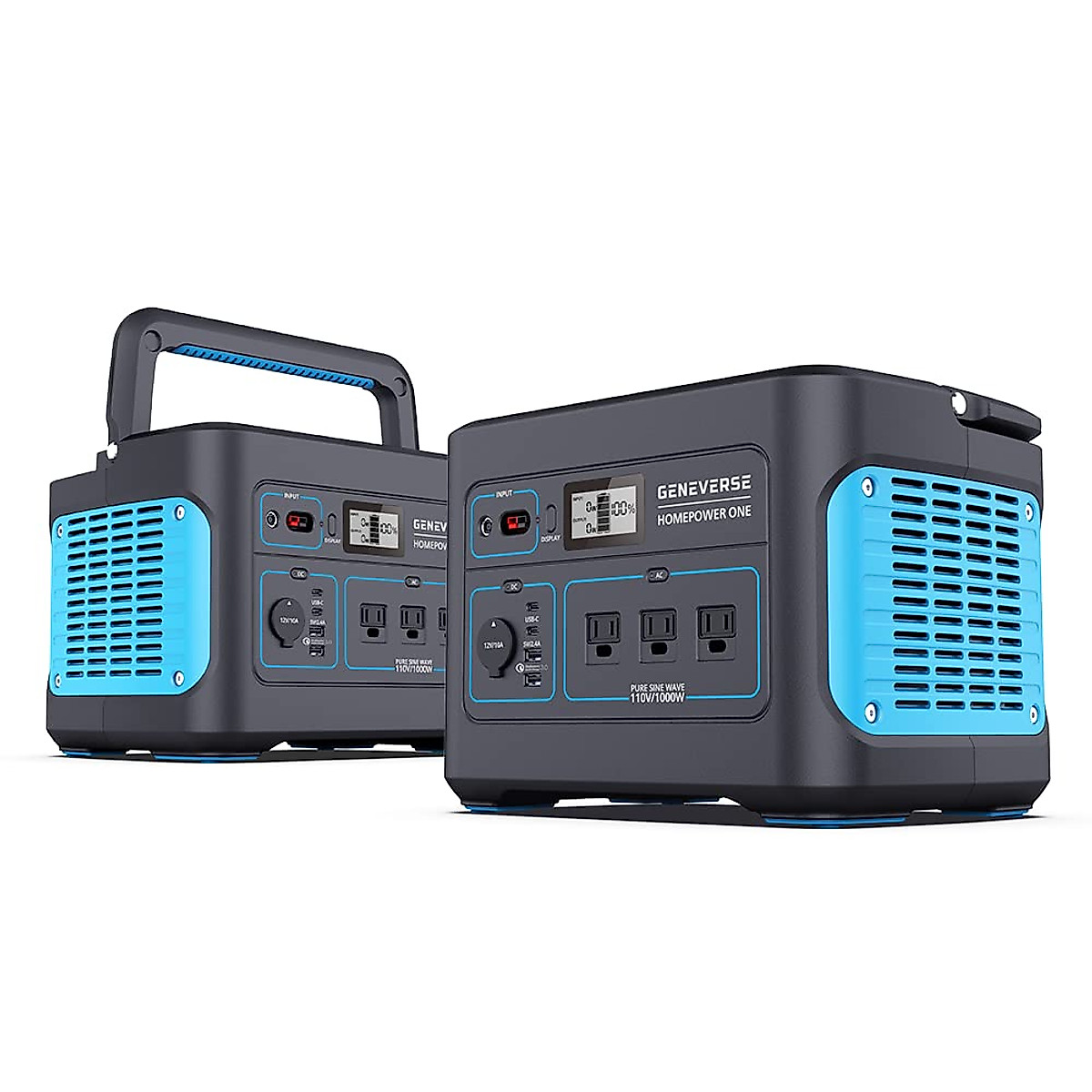 (Set of 2) Geneverse 1002Wh Portable Power Stations: 2X HomePower ONEs, Each With 8 Outlets (3X 1000W AC Outlets). Quiet, Indoor-Safe Backup Battery Power Generators For Home Devices WAREHOUSE DIRECT