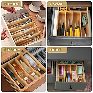 Upassion Bamboo Kitchen Drawer Organizer, 9 Inch Silverware Utensil Holder for Samll Drawer, Narrow Silverware Organizer for Cutlery Knives