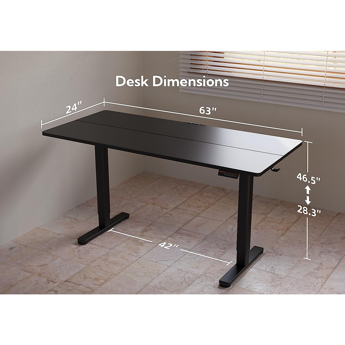 YDN Electric Standing Desk, Adjustable Height Stand up Desk, 63x24 Inches Sit Stand Home Office Desk with Splice Board,Black Top
