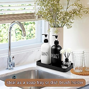 ALELION 10" Bathroom Vanity Tray for Counter - Wood Tray for Dresser Tops Perfume Jewelry Candle Key Catchall - Black Kitchen Countertop Organizer for Soap Dispenser and Sponge Holder