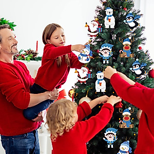 Haooryx 46PCS Winter Christmas Craft Kit for Kids Christmas Arts and Crafts DIY Christmas Tree Ornament Make Your Own Christmas Crafts Project DIY Snowmen Penguin Face Sticker for Holiday Class Party