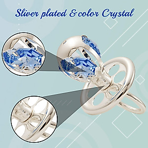 Matahi Silver Plated Crystal Studded Pacifier Ornament with Blue Crystals Baby's First Christmas Holiday Ornament and Hanging Pendant - Great Gift for Baby Shower, New Born Baby Gift