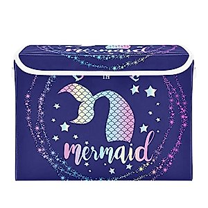 innewgogo Mermaid Storage Bins with Lids for Organizing Organizer Basket with Lid with Handles Oxford Cloth Storage Cube Box for Cat Toys