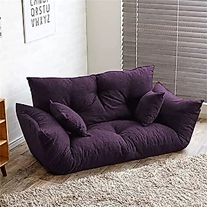JHKZUDG Multi-Functional 5-Position Foldable Lazy Sofa Sleeper Bed,Adjustable Floor Sofa Couch with 2 Pillows, Cotton Linen Floor Seating Sofa, for Reading Gaming,Purple