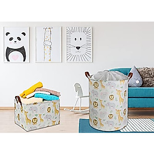 HIYAGON Baby Laundry Basket,Kids Hamper with Drawstring Cover,Cute Toy Storage Bin Nursery Hamper Safari Room Decor for Home(Baby hamper)