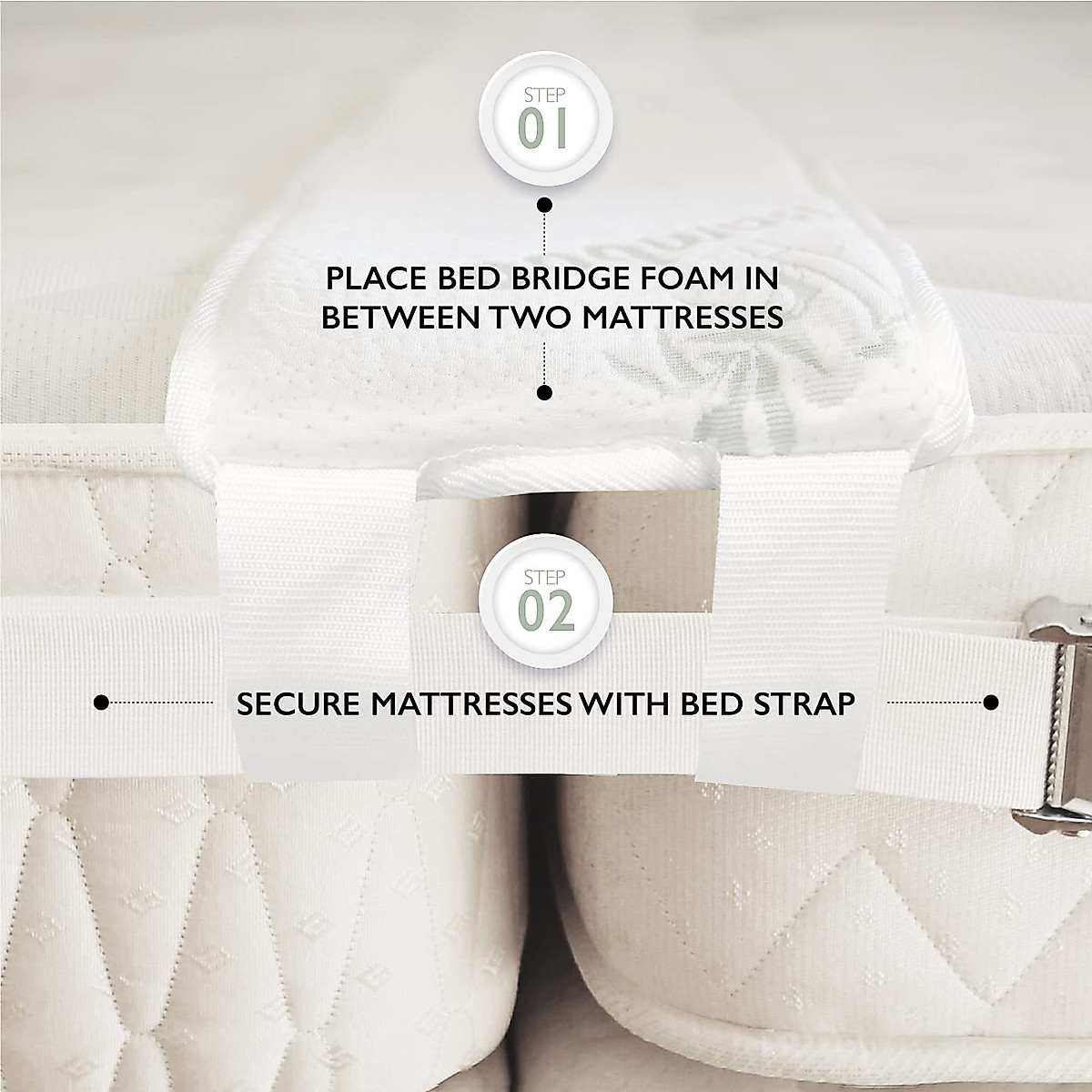 BALIBETOV Twin to King Bed Converter Mattress Bridge, Adjustable Connector Gap Filler Kit, Soft Memory Foam Topper with Bedding Strap, Full, Queen, XL Compatible