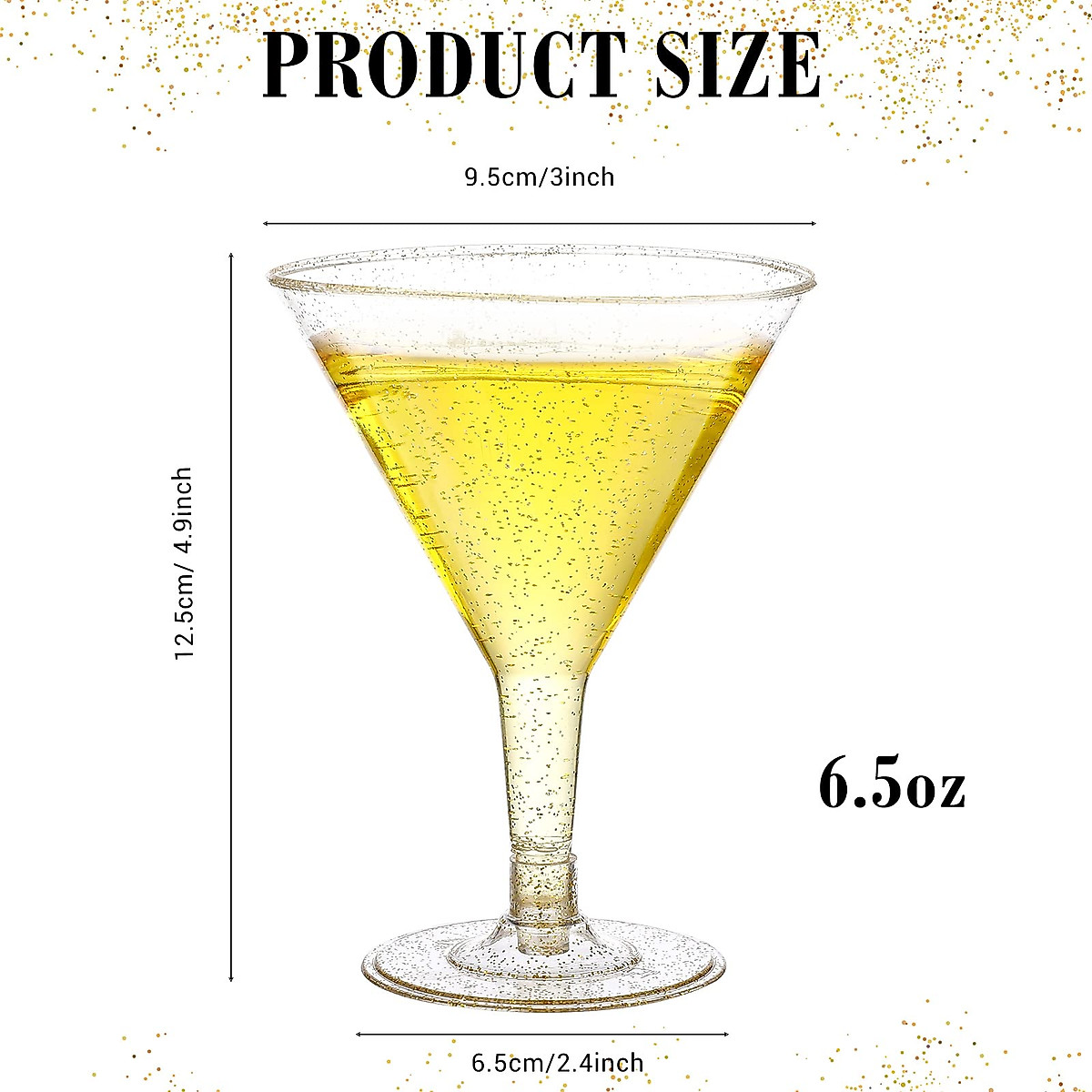 WILLBOND 60 Pieces Gold Glitter Plastic Martini Glasses Set 6.5 oz Disposable Cocktail Glasses Stemmed Plastic Margarita Glasses for Wedding Party Wine Champagne Coupe Appetizer Dessert Mousse Supply