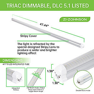 Zi-ZOHNSON 6Pack 4FT LED Shop Light for Workshop, 30W 5000K T8 LED Tube D-Shape Integrated Linkable Shop Lights for Garage, Striped Cover