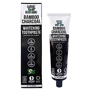 BOONBOO Bamboo Charcoal Toothpaste | 4oz / 120ml | Mint Flavor | Aluminum Tube with Bioplastic Cap | 100% Plastic-Free and Recyclable | Charcoal Paste for Teeth Cleaning and Whitening