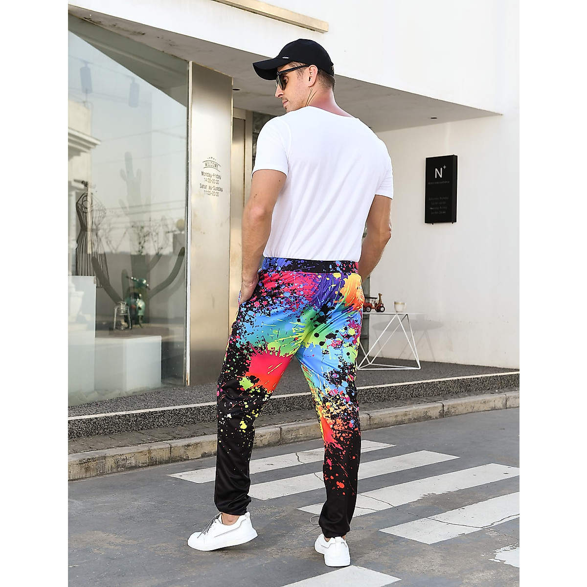 UNIFACO Teenager 3D Digital Print Splatter Jogger Pants Casual Baggy Sweatpants Black S
