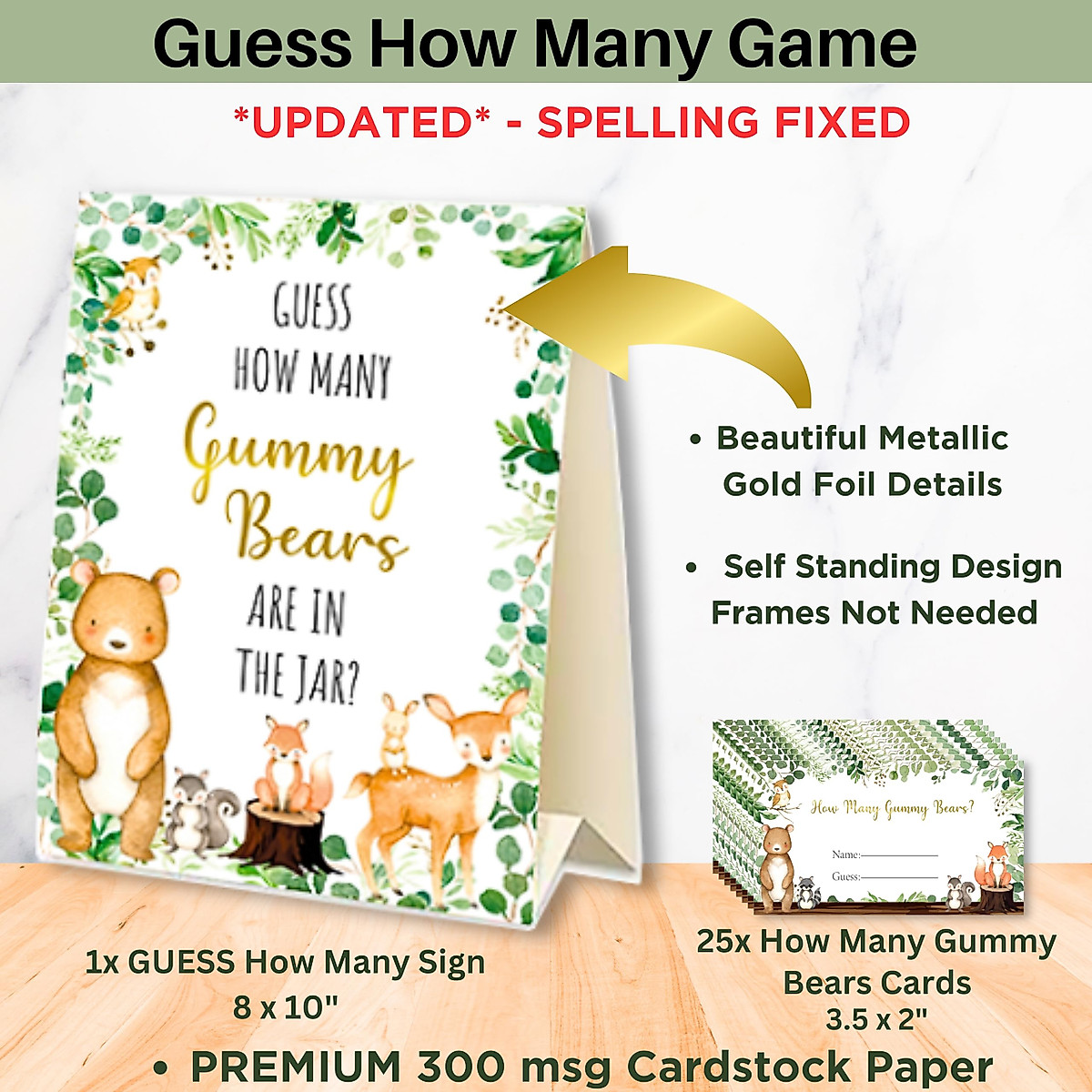 153 Pc Woodland Baby Shower Invitations For Boy And Girl With Envelopes, Baby Thank You Cards, Book Request Cards, Diaper Raffle Box With Ticket & Sign, Guess How Many Baby Shower Game -25 Guest Set