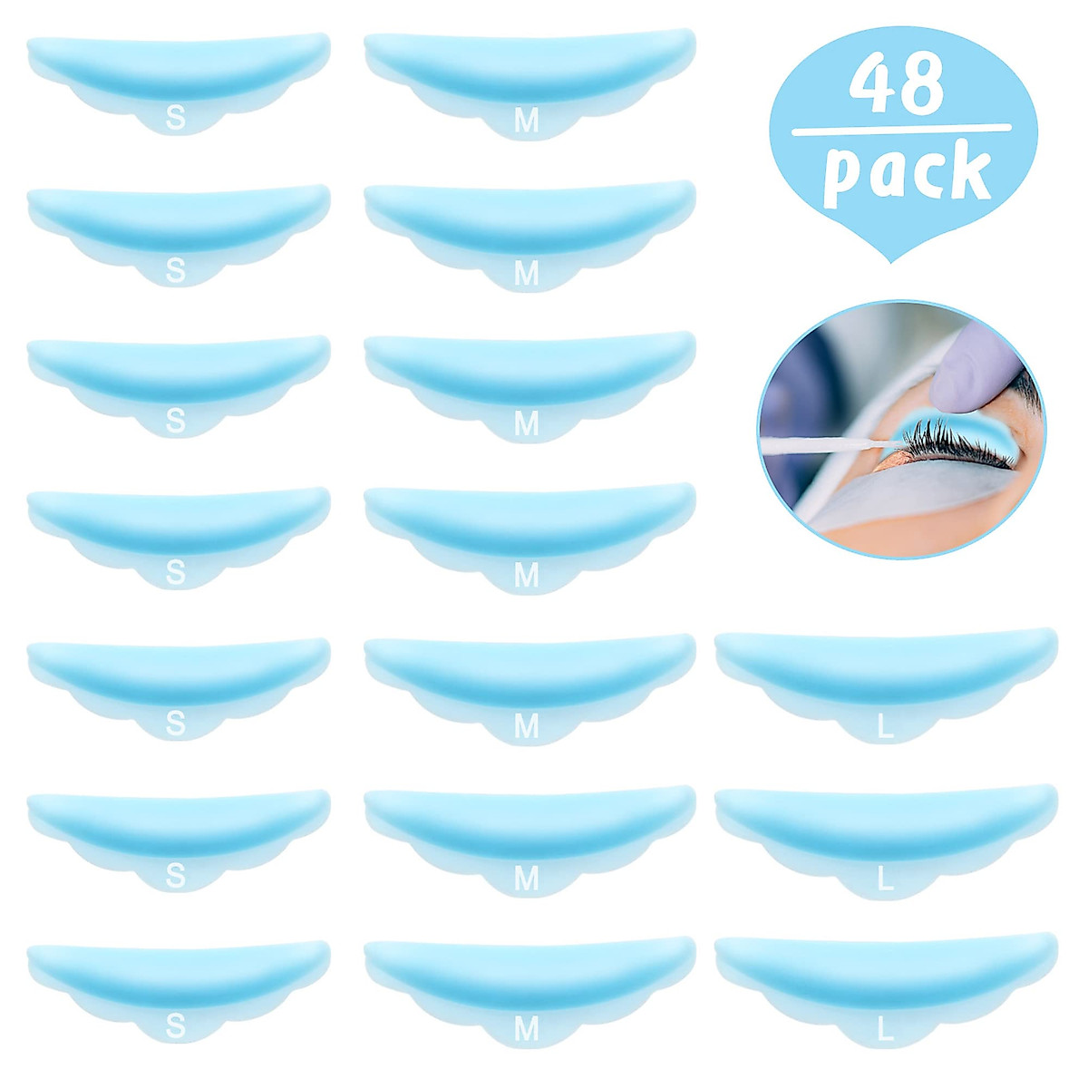Hicarer 48 Pieces Lash Lift Rods Silicone Eyelash Pads Raise Eyelashes Perming Curler Rods (Small, Medium, Large), Silicone Lash Lift Shields for Eye Supplies Makeup Tool(Blue)