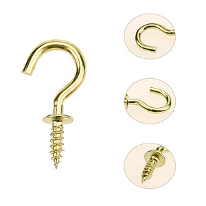 Kukiwhy Mini Ceiling Screw Hooks, 200 Pieces 3/4 Inch Cup Hooks Screw-in Hooks for Hanging Plants Mug Arts Decorations，Gold