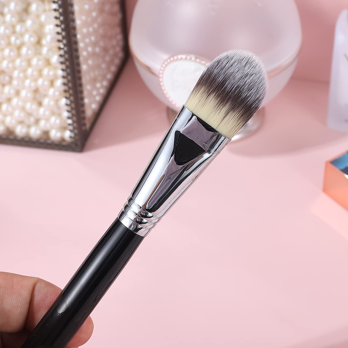 Flat Foundation Brush for Liquid Makeup ENERGY Tapered Foundation Makeup Brushes Large Flawless for Liquid Cream Cosmeitcs Buffing Blending Premium Vegan Dense Face Makeup Brush F60