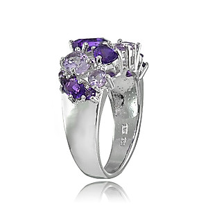 Ice Gems Sterling Silver Genuine African Amethyst and Amethyst Tonal Cluster Ring