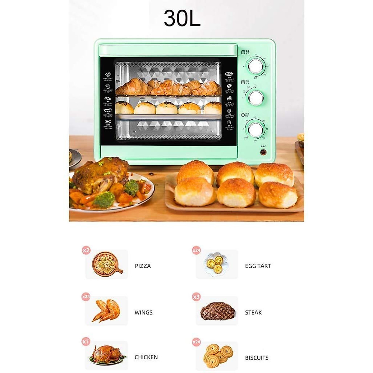30L Mini Oven Adjustable Temperature Timing Four-layer Baking Position Household Baking Multifunctional Automatic Electric Oven for Baking Cakes And Bread Mini Ovens Happy Life