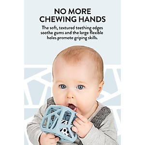 Malarkey Kids Silicone Teething Toys Chew Cube Baby Toy Activity Cube for New Born Babies Toys Rattle Teether Four Way Sensory Stimulation (Easy Grip, BPA Free Non Toxic, Steel Blue, Pack of 1)