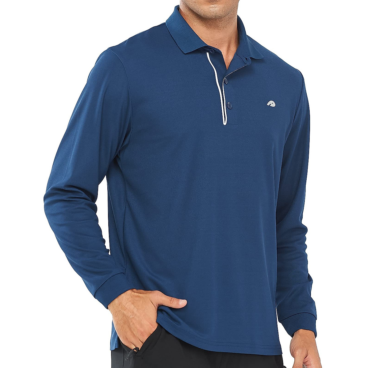 ALLZERO Men's Polo Shirt Quick Dry Long and Short Sleeve Activewear Shirts Performance Athletic Tennis Golf Collar Shirts DARKBLUE XL