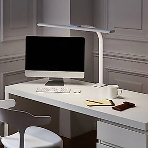 24W Gooseneck Clamp Light for Home Office, 4 Color Modes Dimmable Table Lamp and Stepless Dimming, Modern Architect Desk Lamp for Studio Reading Home Study (Color : White)