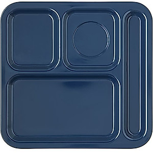 Carlisle FoodService Products Melamine Right-Hand 4-Compartment Tray, 10x9.75 Inches, Dark Blue