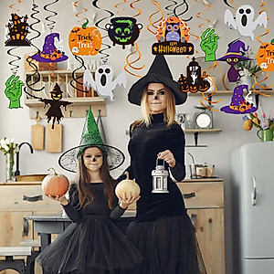 Yoqipati 50Pcs Halloween Ceiling Decorations Hanging Swirls Foil Streamers Ghost Pumpkin Witches Foil Ceiling Streamers for Halloween Party Decorations