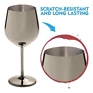 Omagaa Stainless Steel Wine Glasses Unbreakable Wine Glasses Set Of 2 Stemmed Outdoor Wine Glasses Wedding Glasses Large Black Wine Goblets Polished Glassware for Pool/Cocktail Parties 18 Oz