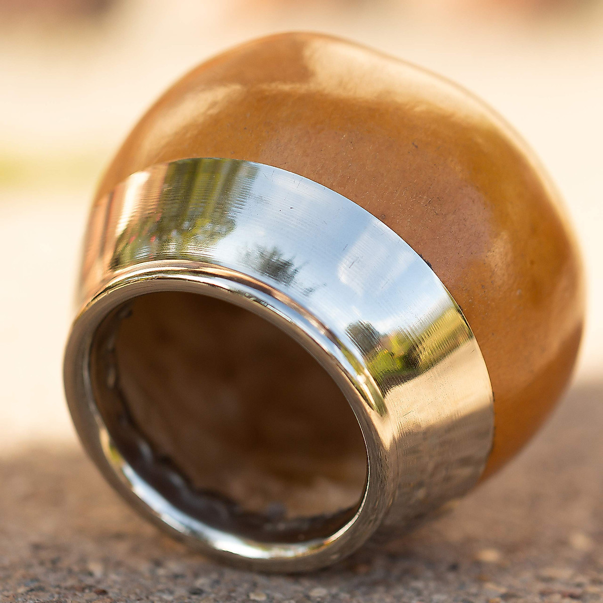 Circle of Drink - Handcrafted Natural Yerba Mate Gourd (Calabash Mate Cup) with Alpaca Silver Brim - Handmade in Argentina (Natural)