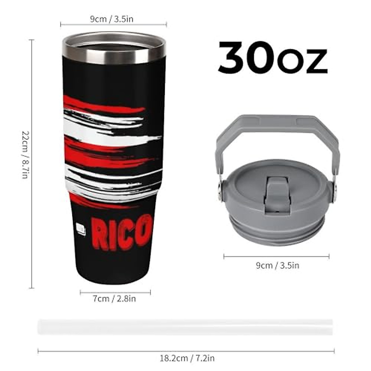 Porto Rico Flags 1 30 OZ Insulated Tumblers with Handle And Straw Leakproof Vacuum Insulated Stainless Steel Water Bottle for Car Fishing Travel