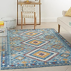 Nourison Passion Bohemian Blue/Multicolor 5'3" x 7'3" Area -Rug, Easy -Cleaning, Non Shedding, Bed Room, Living Room, Dining Room, Kitchen (5x7)