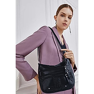 ELDA 10 Pockets Crossbody Purse for Women Medium Pocketbooks Ladies Soft PU Leather Shoulder Bag Ladies Top Handle Satchel