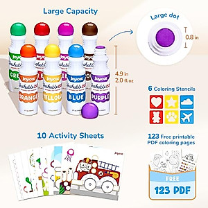 JoyCat Washable Dot Markers for Kids,8 Colors 2.1 fl.oz Non Toxic Dot Paint Markers with 123 PDF &10 Physical Activity Papers,6 Stencils,Bingo Daubers for Toddler 3+,Ideal Arts and Crafts Supplies