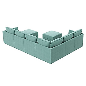 HONBAY Modular Sectional Sofa with Storage Seat Oversized U Shaped Modular Couch with Reversible Chaise Sectional Sleeper Sofa with Ottoman for Living Room, Aqua Blue