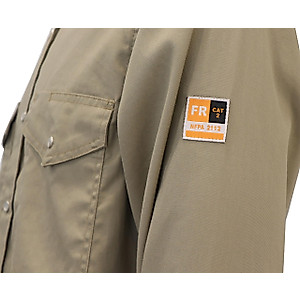 KONRECO FR Shirts for Men Long Sleeve Flame Resistant Pearl Snaps Cotton Men's Welding Shirts Khaki- Size L