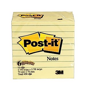 Post-it Notes 3x3 in, 6 Pads, America's’s #1 Favorite Sticky Notes, Canary Yellow, Clean Removal, Recyclable (5444)