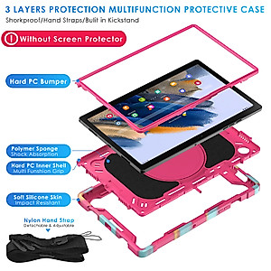 DETUOSI Case for Samsung Galaxy Tab A8 10.5 inch 2022, Galaxy Tab A8 Shockproof Case with 360°Rotatable Stand & Shoulder Strap, Heavy Duty Case for SM-X200/X205/X207, Camouflage Rose Red