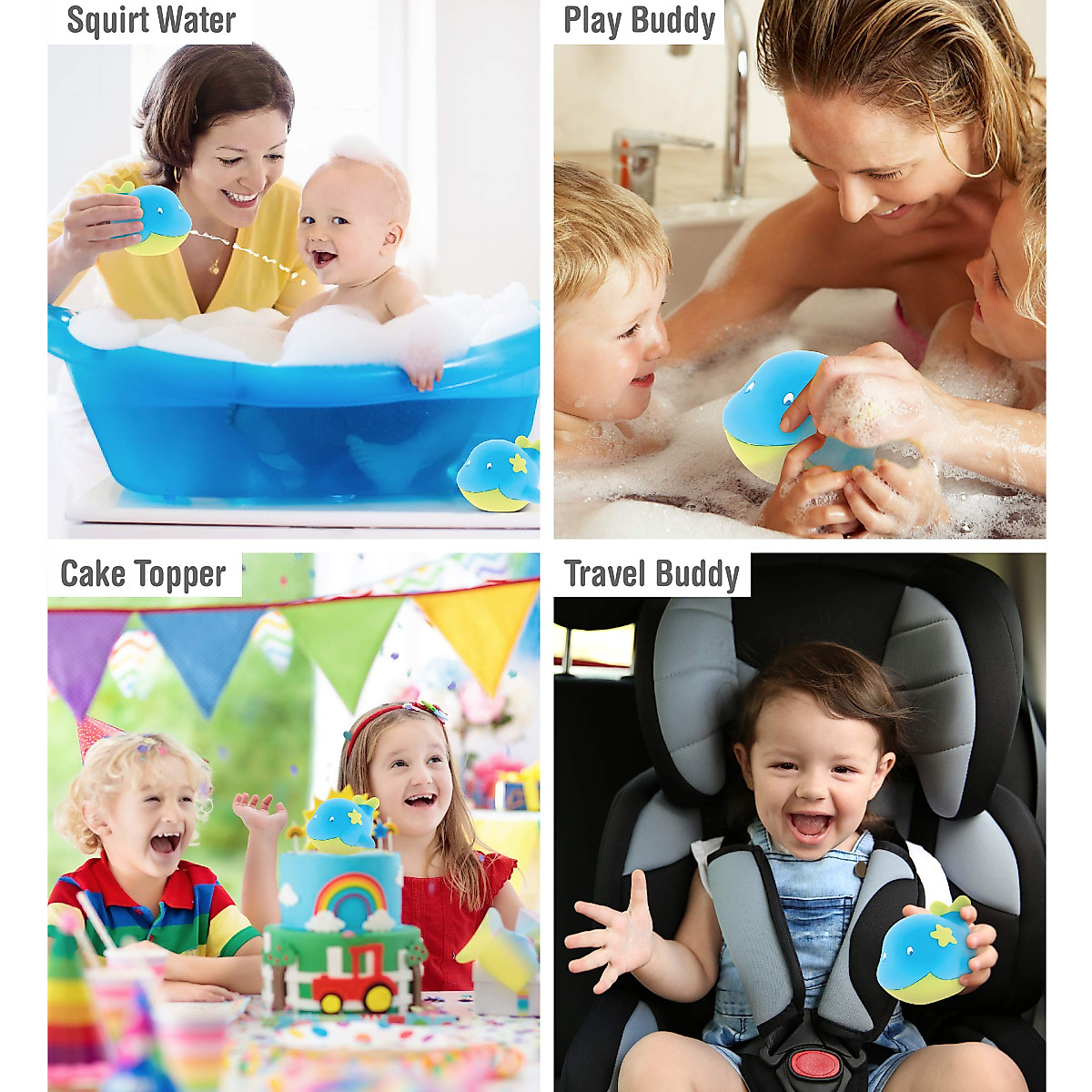 DolliBu Whale Bath Buddy Squirter - Floating Whale Rubber Bath Toy, Fun Water Squirting Bathtime Play for Toddlers, Cute & Soft Sea Life Animal Toy for The Bathtub, Beach, & Pool for Girls & Boys