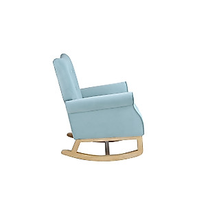 Yoluckea Modern Rocking Chair, Upholstered Rocking Armchair Accent Chair Comfy Wingback Glider Rocker with Safe Solid Wood Base for Nursery, Playroom, Bedroom and Living Room (Light Blue)