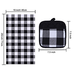 Aneco 4 Pack Check Plaid Dish Towels Pot Holders Oversized 18 x 28 inches Cotton Kitchen Dish Towels Fast Drying Cotton Tea Towels Check Plaid Gift Set