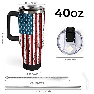 100% BLUE COLLAR 40 oz Water Bottle with Handle and Straw, Cool American Flag Large Capacity Leak Resistant Tumbler -Fits in Cup Holder for Travel, Work
