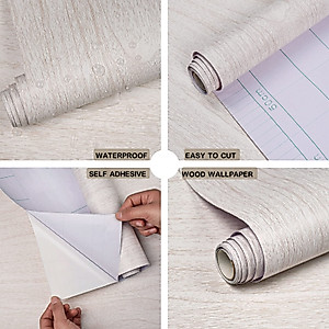 Lativo White Wood Contact Paper for Cabinets and Drawers Wood Grain Wallpaper Peel and Stick Wallpaper for Furniture Shelf Liner Self-Adhesive Wallpaper Vinyl Waterproof Easy to Install/Clean 18"×118"