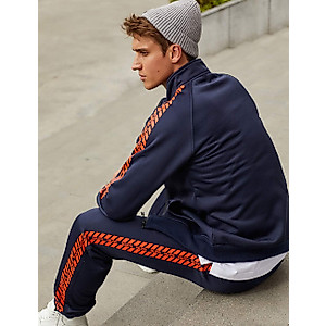 DUOFIER Men Running Jogging Track Suit Jacket and Pants Warm up Pants Gym Training Wear, Blue-XL